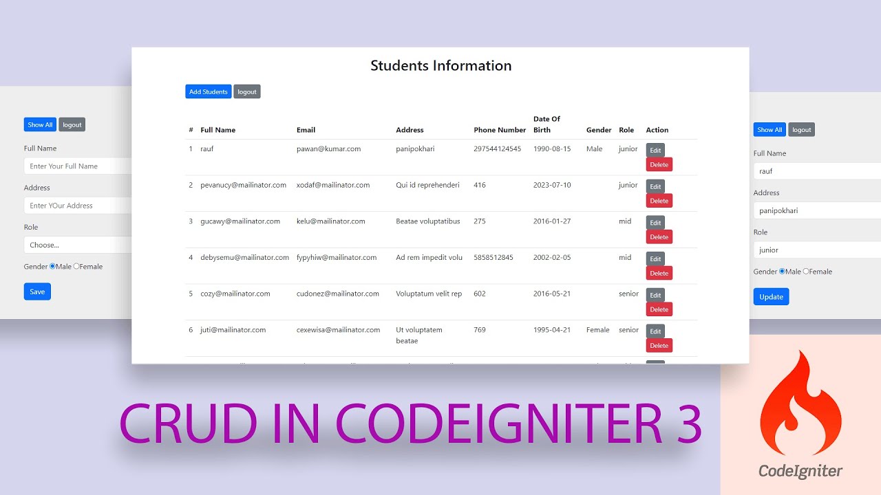 PHP CodeIgniter 3 Tutorials | Simple CRUD Operation in CodeIgniter 3 and Bootstrap 5 | Part 3