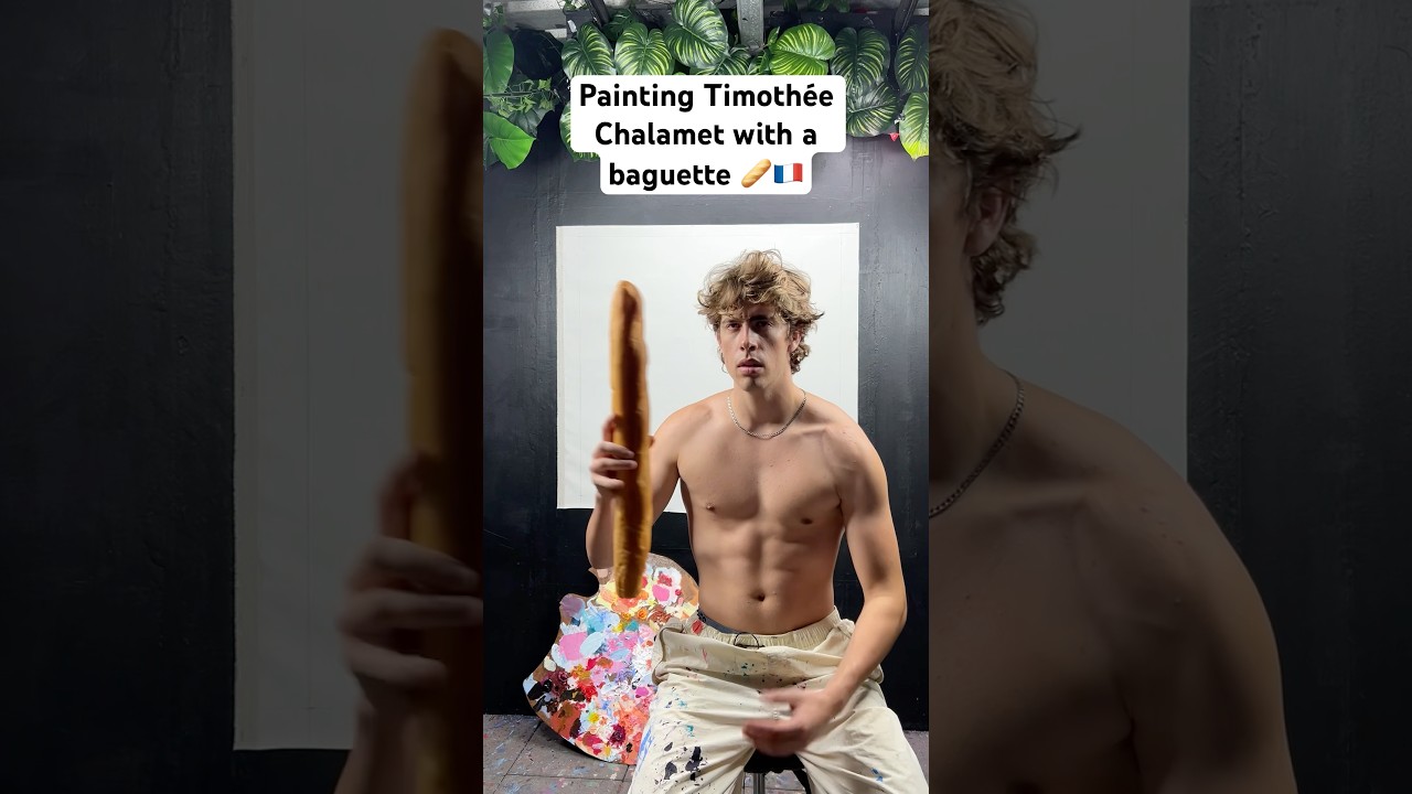 I painted Timothée Chalamet with a baguette 😳🇫🇷 #timotheechalamet  #art #paint #france #portrait