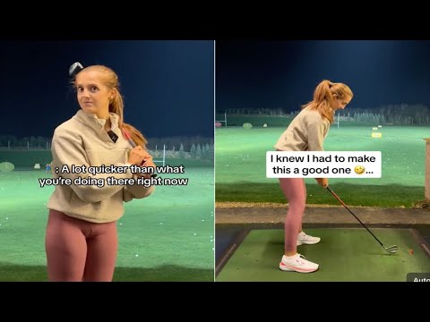 Golf pro Georgia Ball reacts to man telling her how to swing