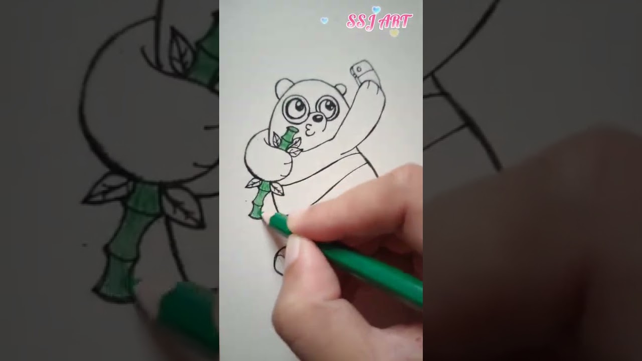 Cute Panda -SSJ ART #shorts #drawing #art #cute #cartoon #panda #bear #selfie