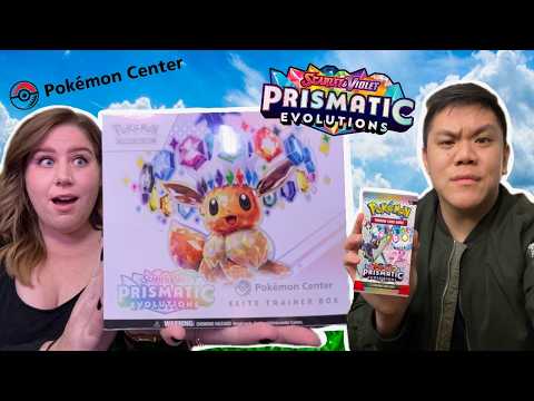We Both Open a Pokemon Center Prismatic Evolutions Elite Trainer Box!