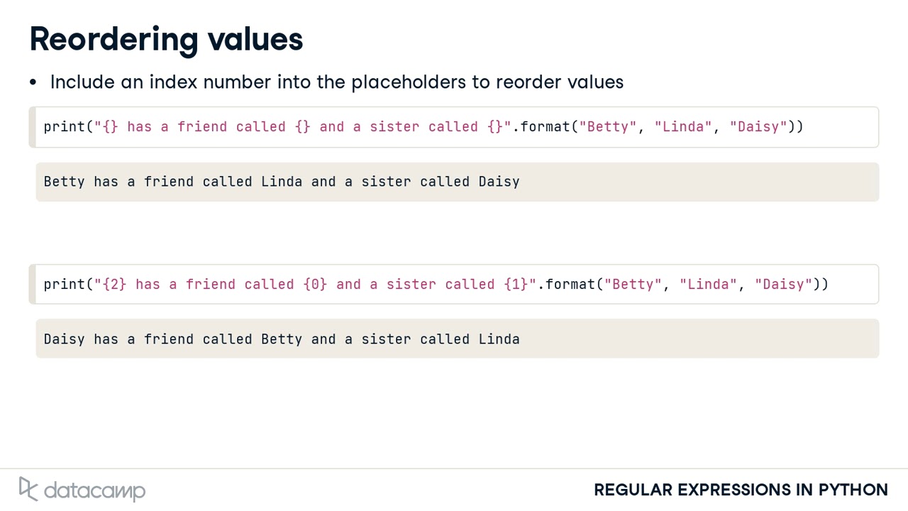Regular Expressions in Python: Positional formatting