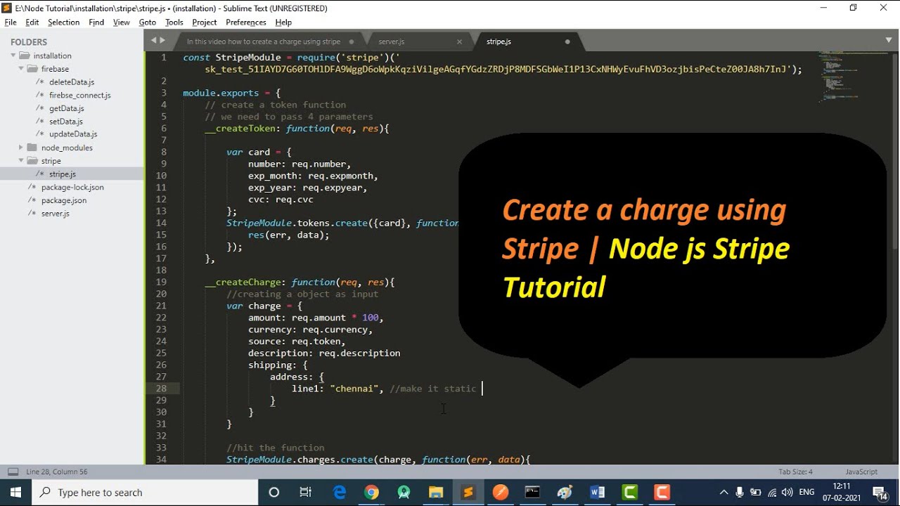 Node Js | How to create a charge in stripe using Node Js | Stripe Tutorial
