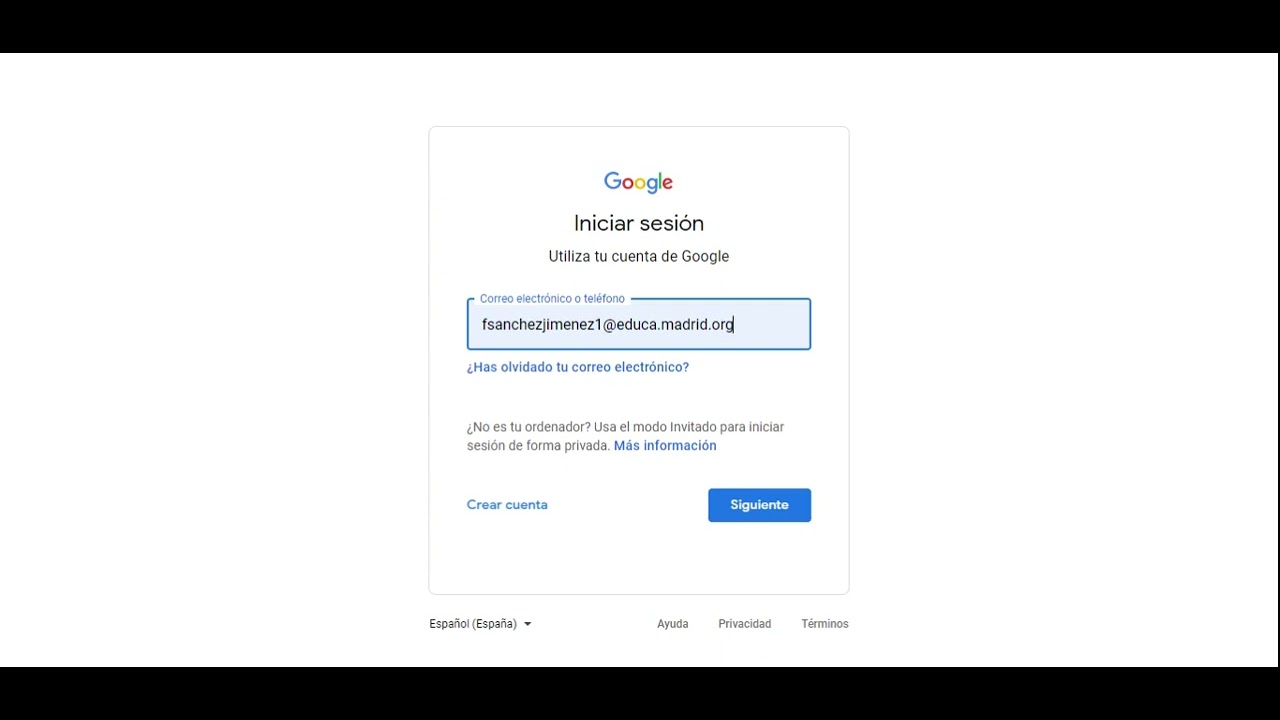 Manual inicio de sesión en Google con EducaMadrid