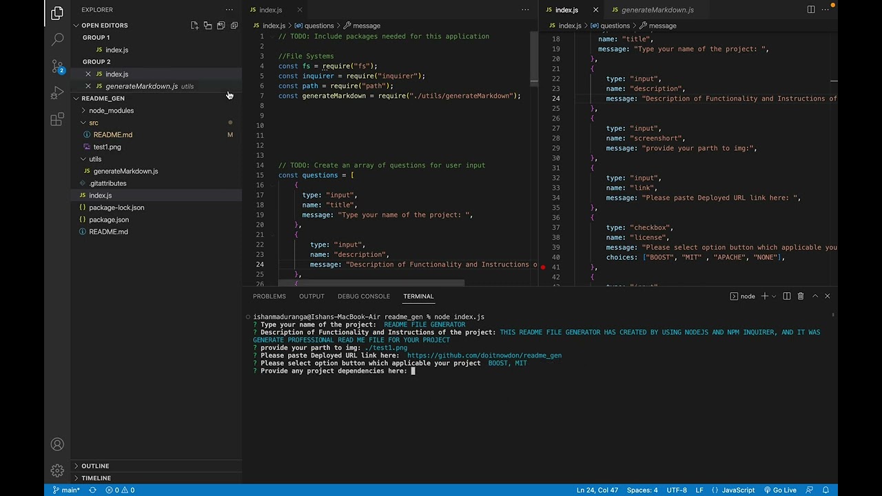README file Generator with using node.js