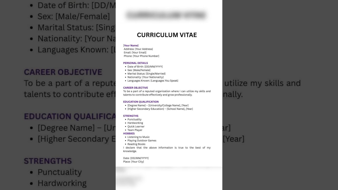 How to make Resume | CV writing | CV Format in English | Curriculum vitae #cvwriting #cv #cvwriting