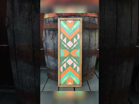 Handmade Geometric Wood Wall Art with Aztec Pattern in Earthy Pastel Colors. Front Porch Decor