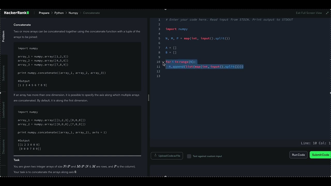 Hackerrank Python Solution  #4 Numpy - Concatenate