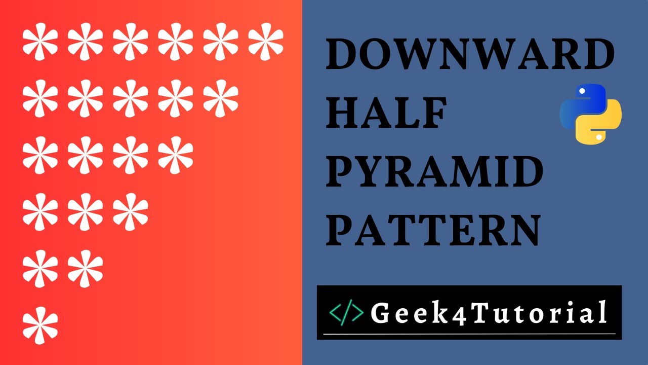Downward half pyramid pattern with stars(*) | Python Pattern Programs |