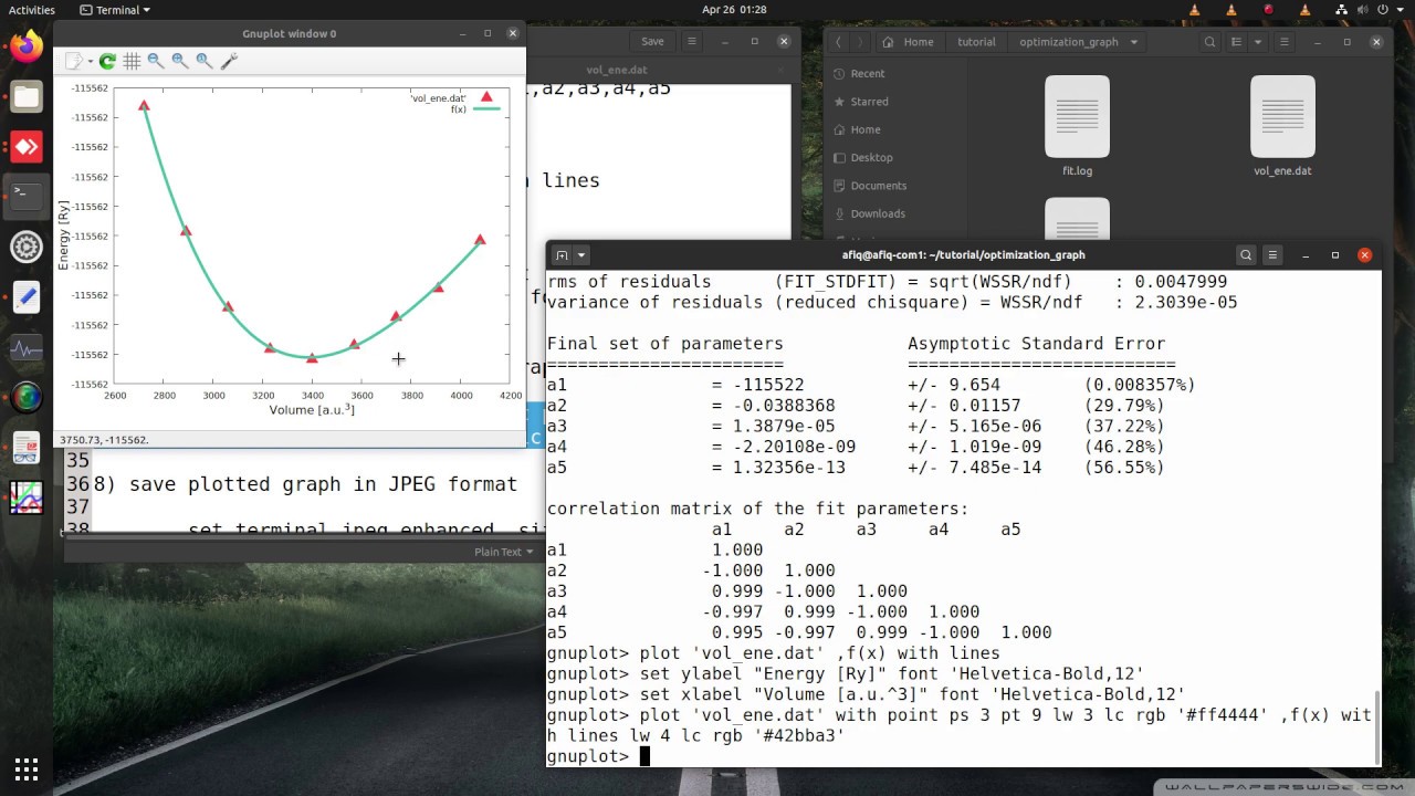 plotting optimization curve from Wien2K calculation using GNUPLOT