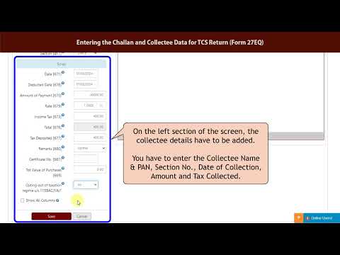Entering the Challan and Collectee data for TCS Return (Form 27EQ)