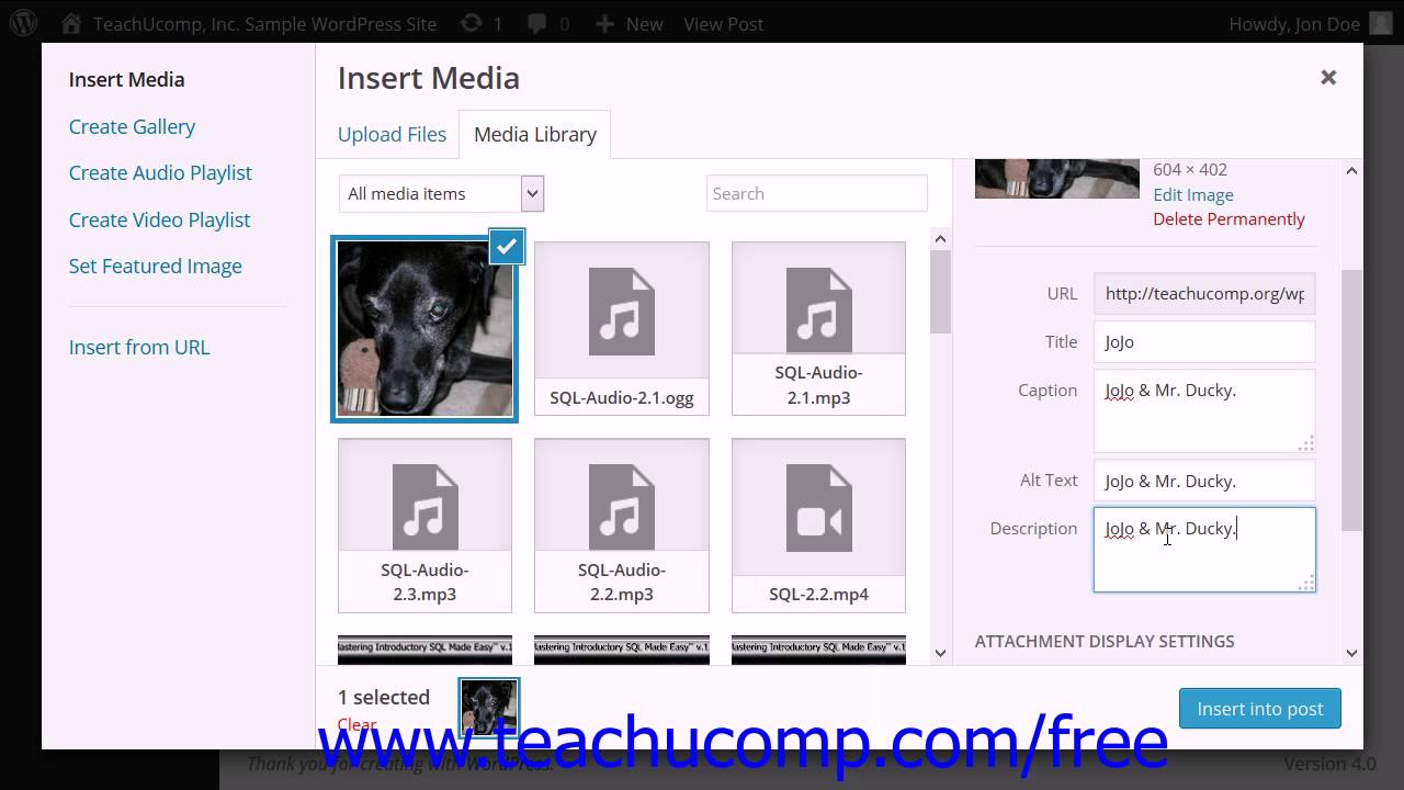 WordPress 4.0 Training Tutorial Adding Images