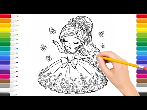 Beautiful Princess Drawing, Painting Colouring For Kids Toddlers | How to Draw Princess#princessdraw