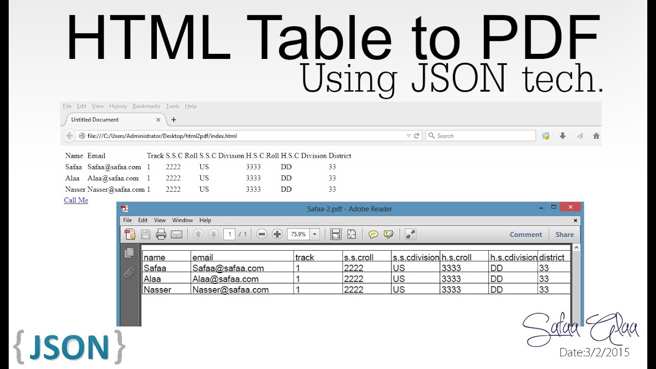 HTML Table To PDF using JSON & jsPDF