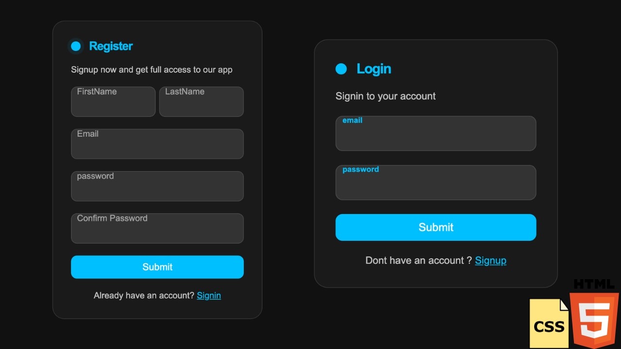 How to create Responsive Login and register form using html and css