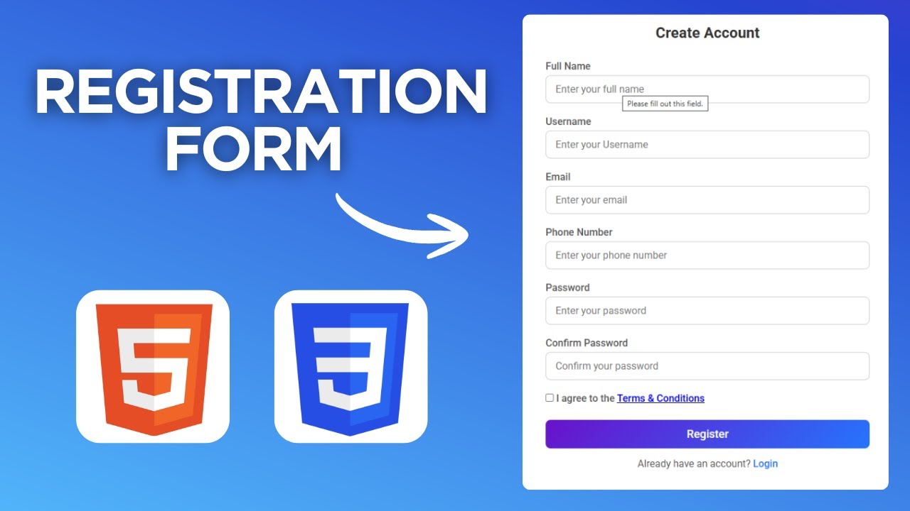 How to Create a Registration Form Using HTML and CSS | Step-by-Step Tutorial