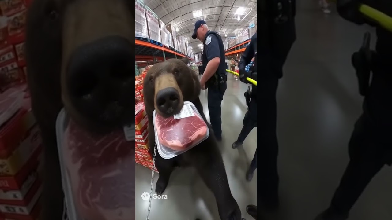 Bear Arrested For Stealing Steak #bear #bodycam #funny #dashcam #bear  #sora2 #cop