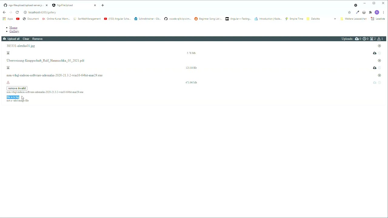 Angular File Upload with @ngx-file-upload/core|ui) library | validation