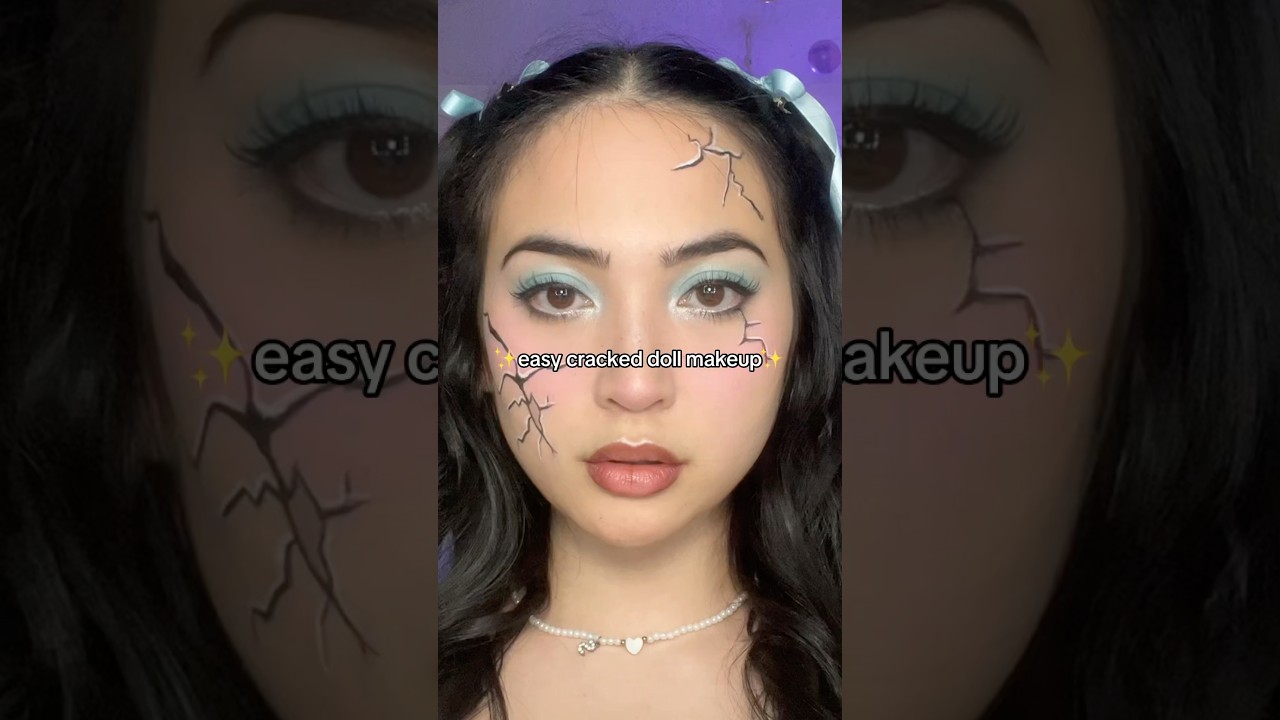 easy cracked doll makeup #youtubeshorts #shorts #makeup #makeuptutorial #halloween #doll #fyp