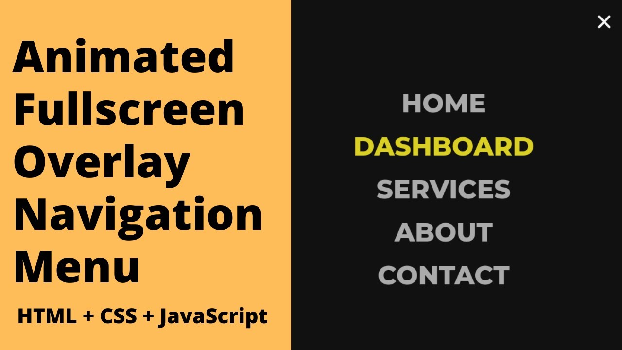 How to Create Full Screen Overlay Navigation Menu using HTML, CSS & JavaScript