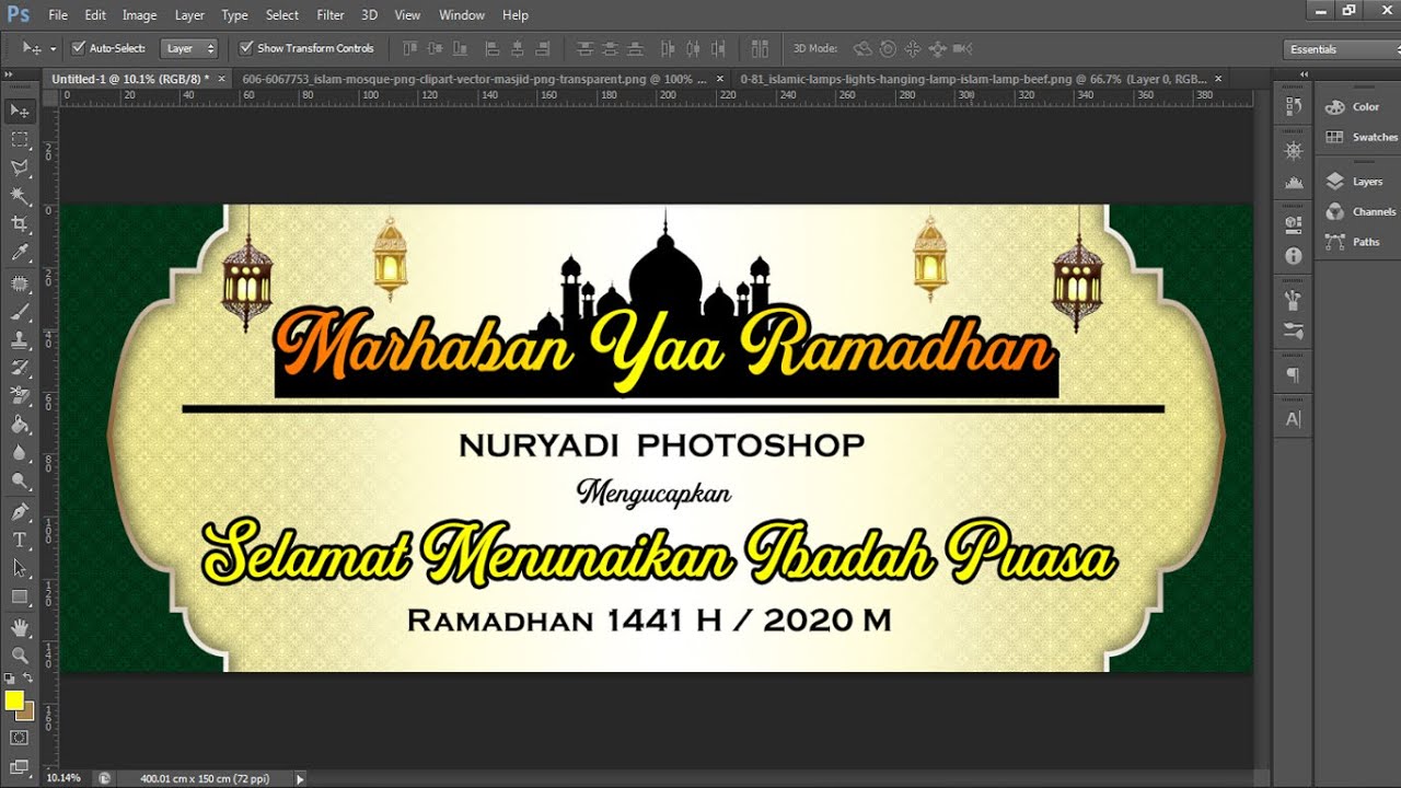 cara desain banner ramadhan 1441 H / 2020 M
