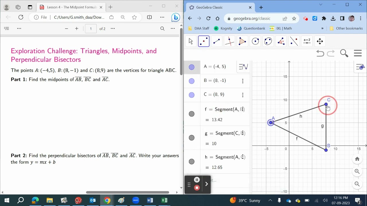 IM3 Adv: Analytic Geometry Investigation on GeoGebra