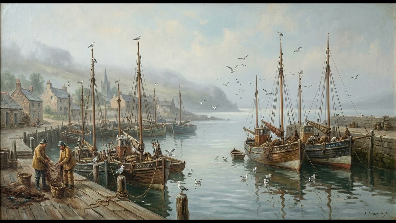 The Fishermen's Harbor at Morning | Tall Ships, Nets & Sea Gulls | Classical Oil Painting Art ⚓🌊