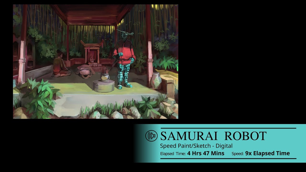 Samurai Robot - Digital Painting Narrated Timelapse - Krita