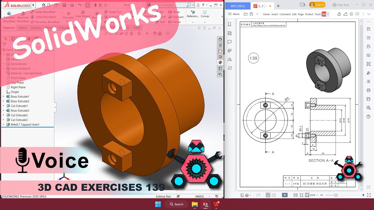 SolidWorks | 3D CAD EXERCISES 139 | StudyCadCam | Solution Tutorial |