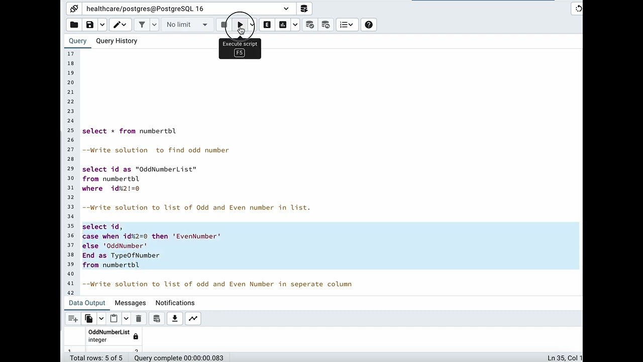 Write solution to find odd-even number from column in SQL