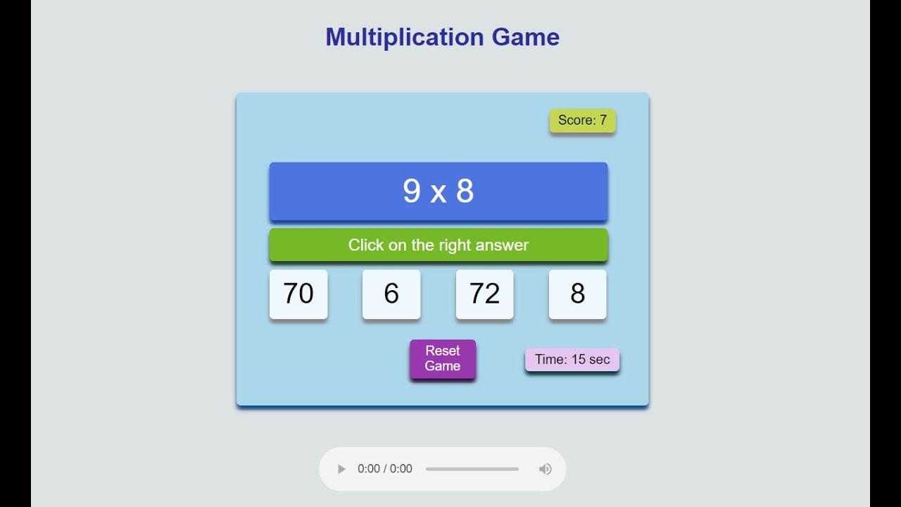 Multiplication Game In JavaScript With Source Code | Source Code & Projects