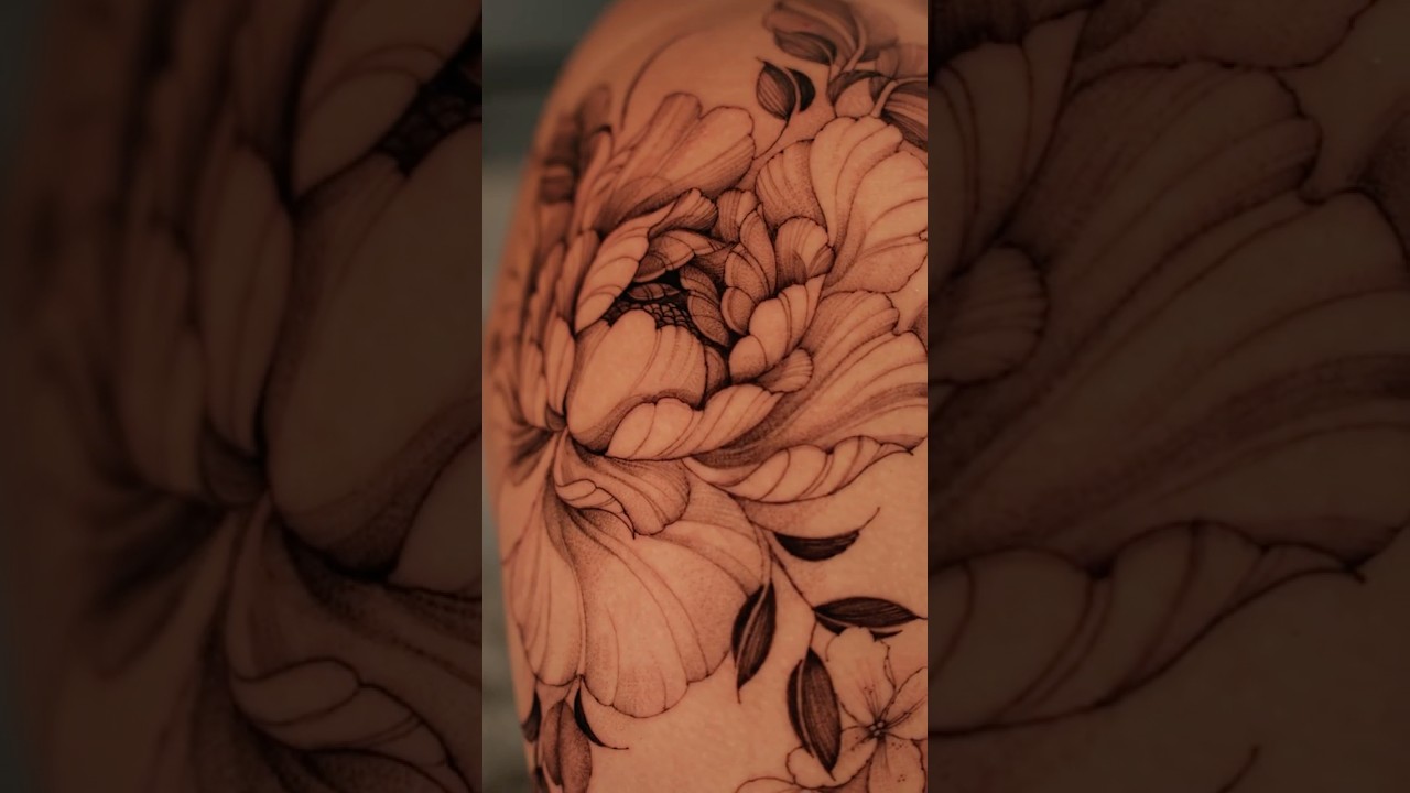 Floral Shoulder Tattoo – Delicate Fine Line Design
