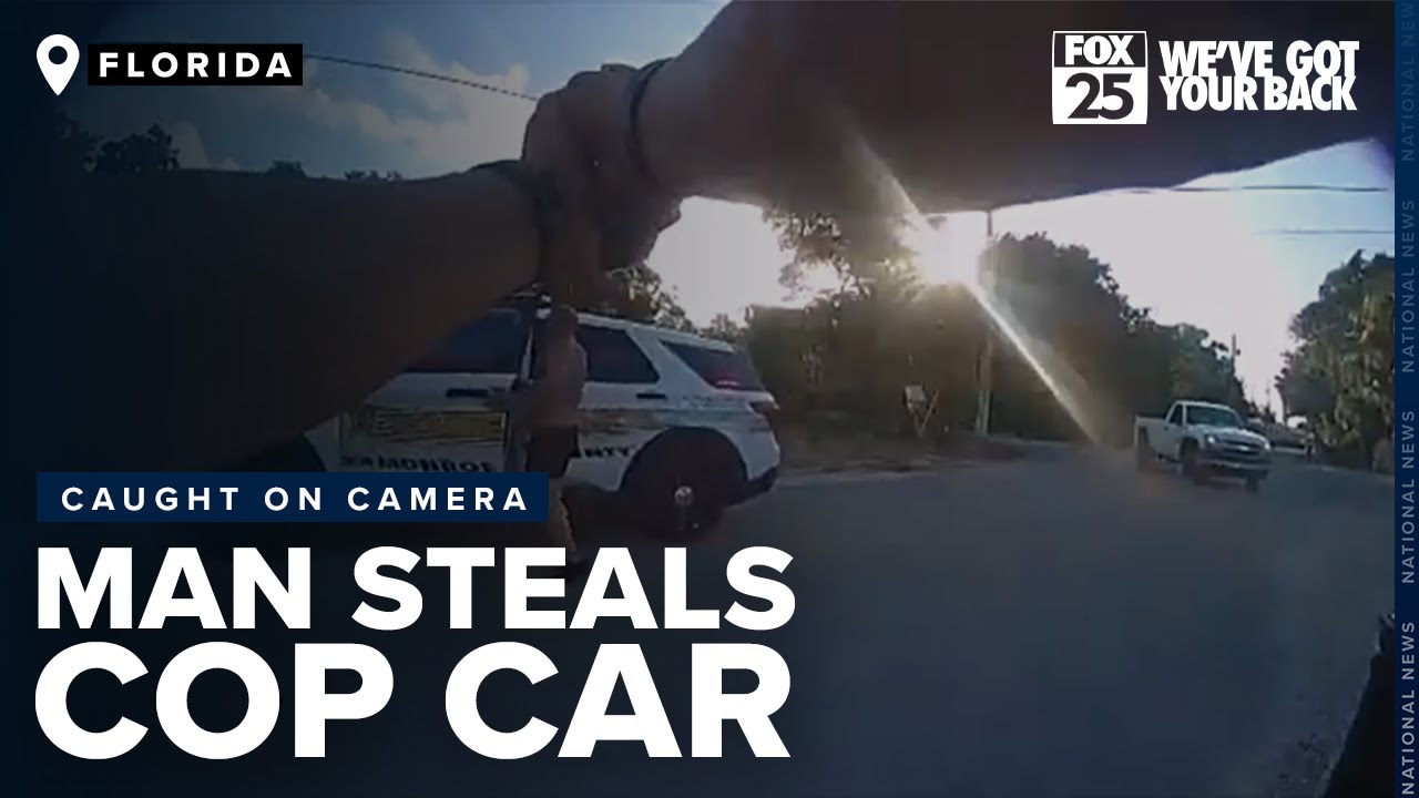 Dramatic police dash and body cam video shows a wild chase after man steals patrol car