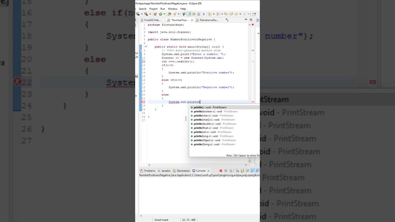 Java program to check whether a number is positive, negative or zero