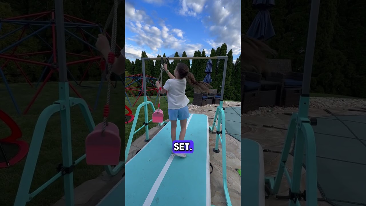 Reviewing the At Home Gymnastic Bar Set for Kids 🤸‍♂️🥇 Fun for ALL Ages! #kids #gym #shorts #fun