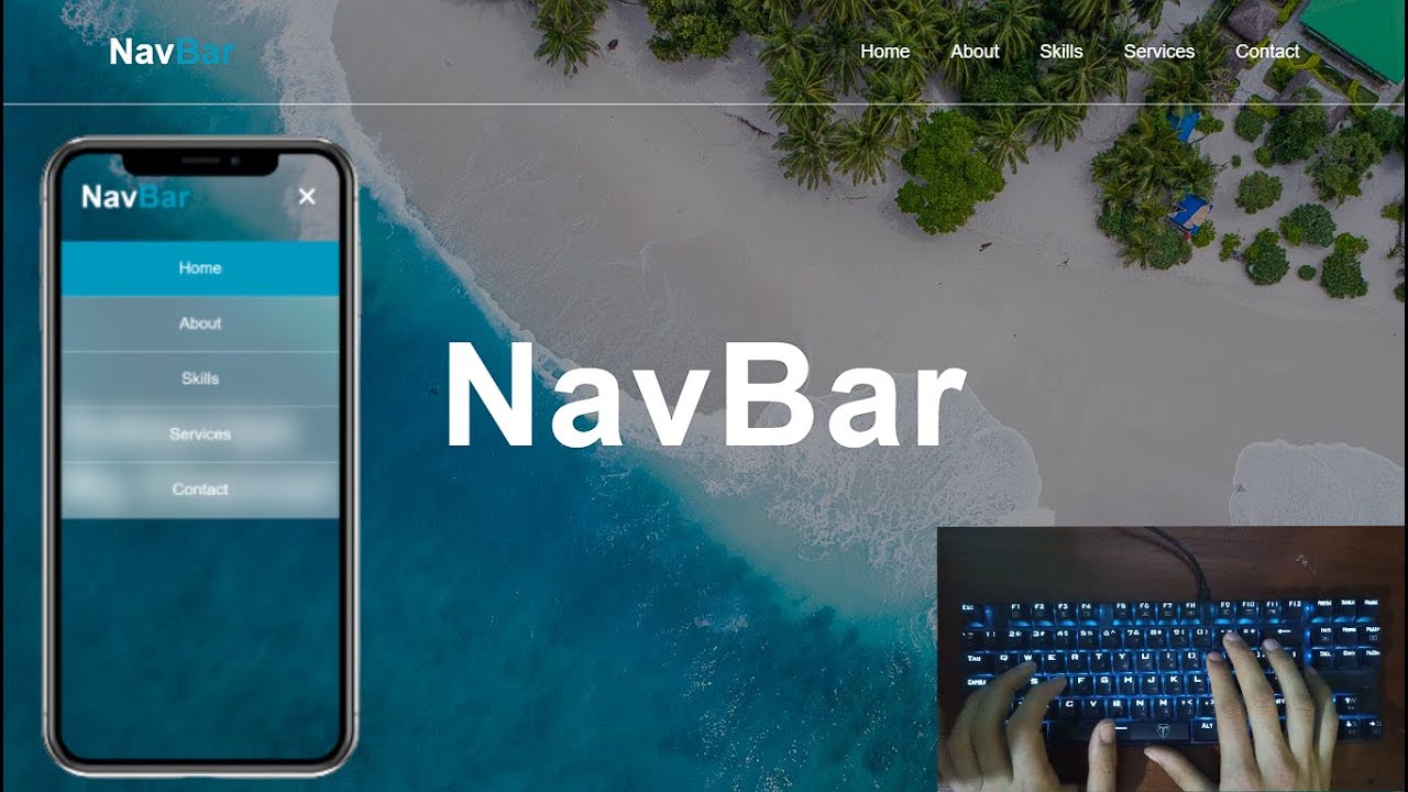 ASMR Programming - Responsive Navigation Menu Bar Using HTML CSS | Step By Step - No Talking
