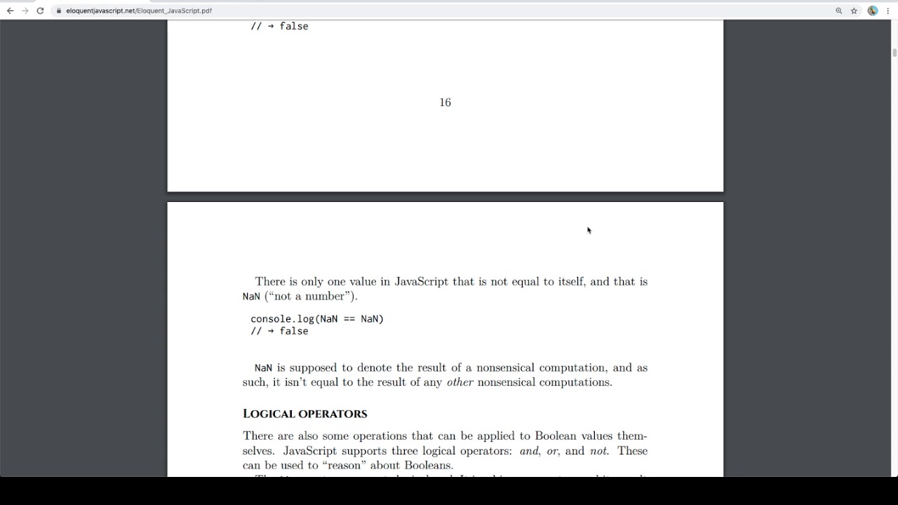 Eloquent JavaScript Read-Along - Values, Types, and Operators - 006 - Boolean Values