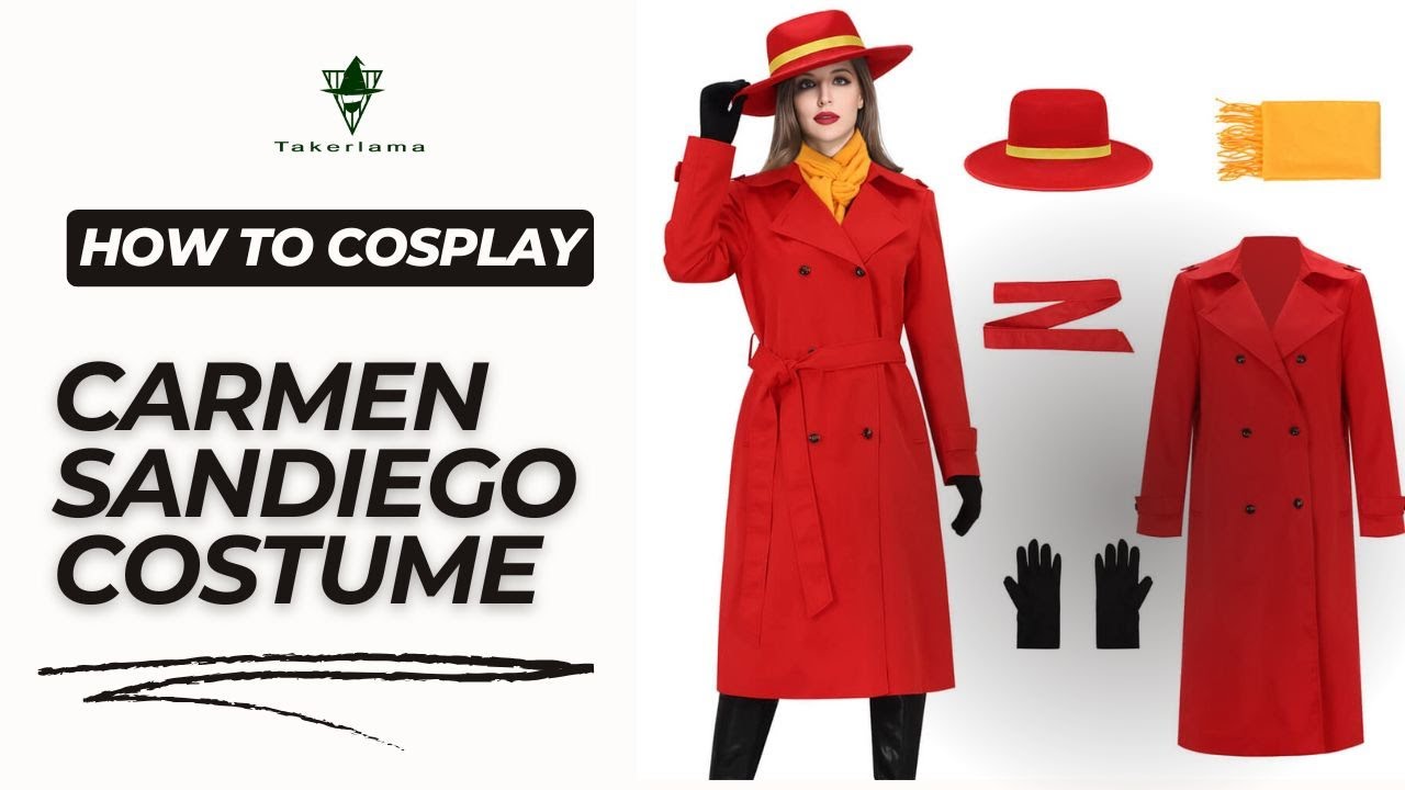 Carmen Sandiego Cosplay Costume Red Halloween Party Outfits #Takerlama