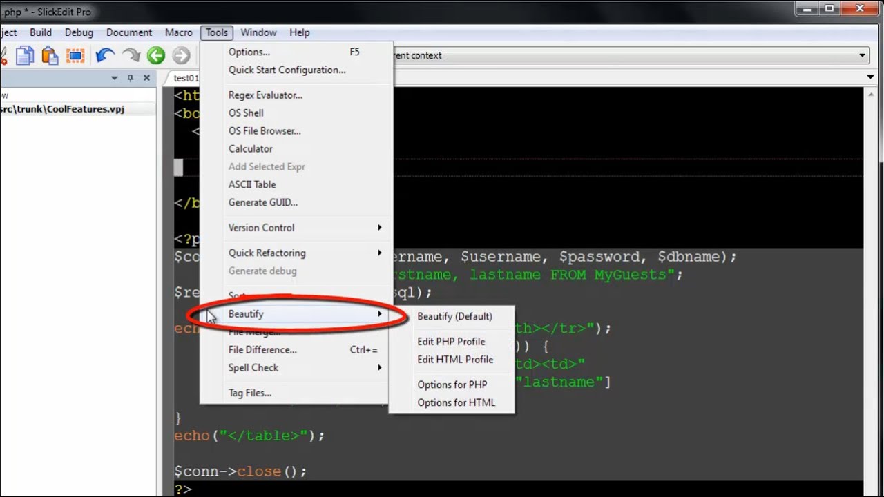 SlickEdit - PHP Beautifier