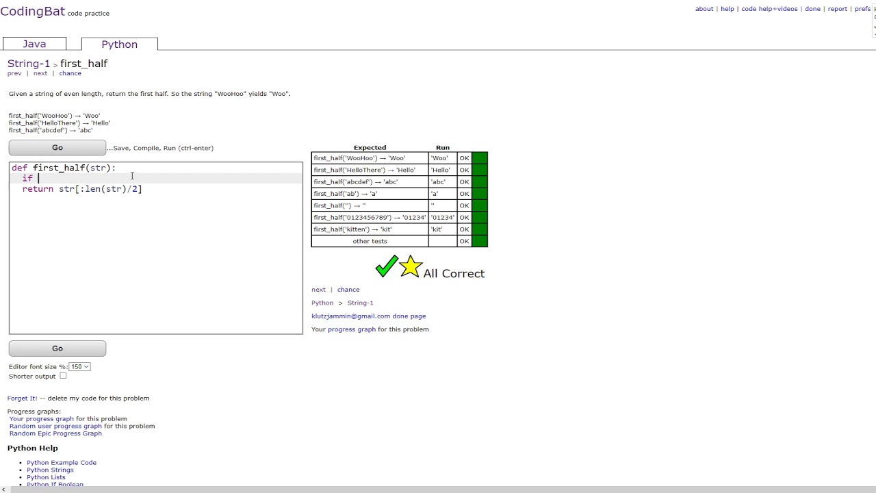 String-1 (first_half) Python Tutorial || codingbat.com