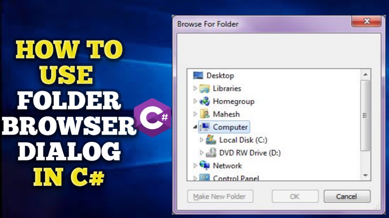 C# FolderBrowserDialog | how to use Folder Browser Dialog in C# | FolderBrowserDialog C#