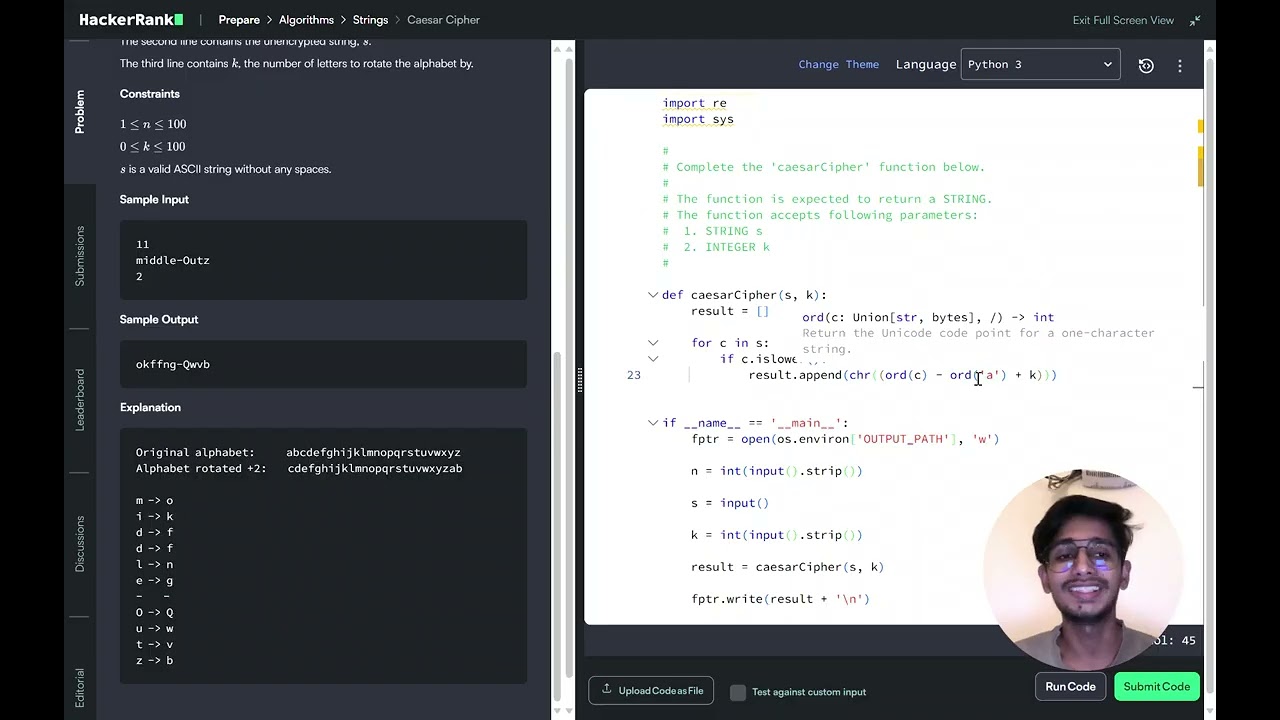 Caesar Cipher HackerRank Solution | String Problems