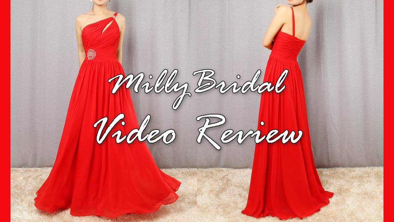 Evening Dresses | Long A-line One Shoulder Chiffon Red Formal Prom Dress - MillyBridal Video Review