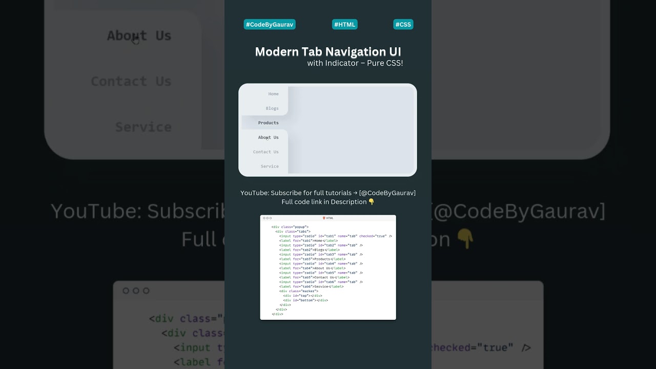 🖥️Modern Tab Navigation UI with Indicator – Pure CSS! #webdevelopment #webcoding #htmlcss #shorts