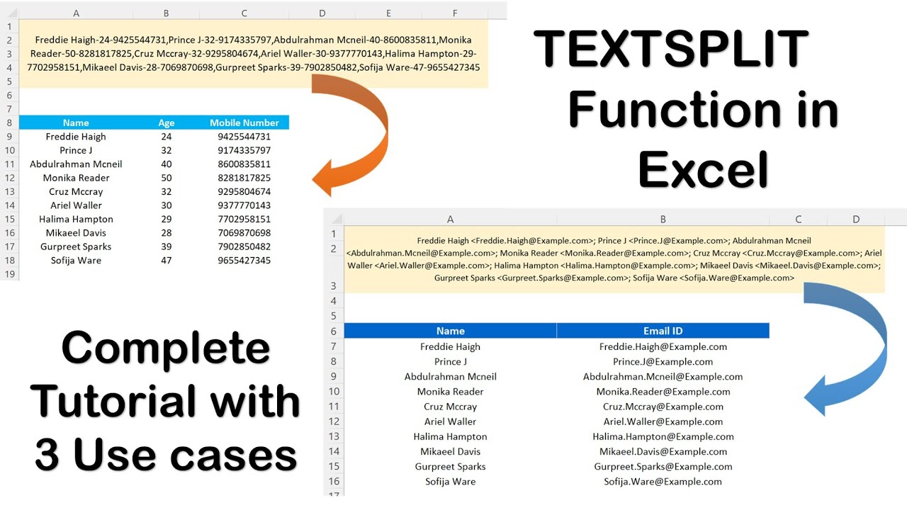 TEXTSPLIT function with three use cases in Excel