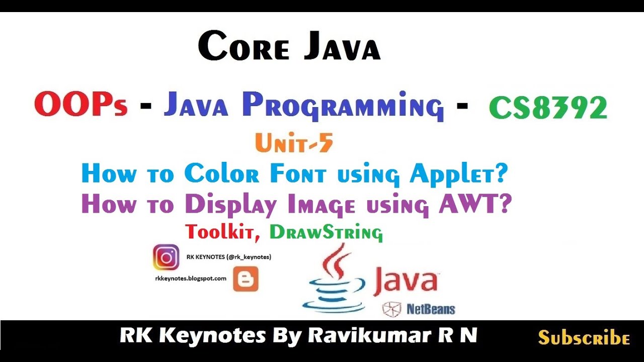 (Unit 5 - 06) How to Display Image using AWT | How to Color Font using Applet | Demo | RK Keynotes