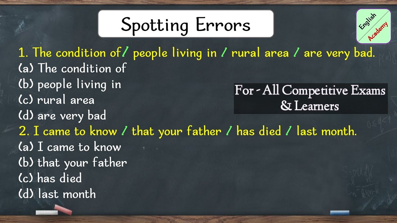 Spotting Errors practice set 2 #englishacademybydeepakkr. #ssc #competitiveexams #mts, chsl