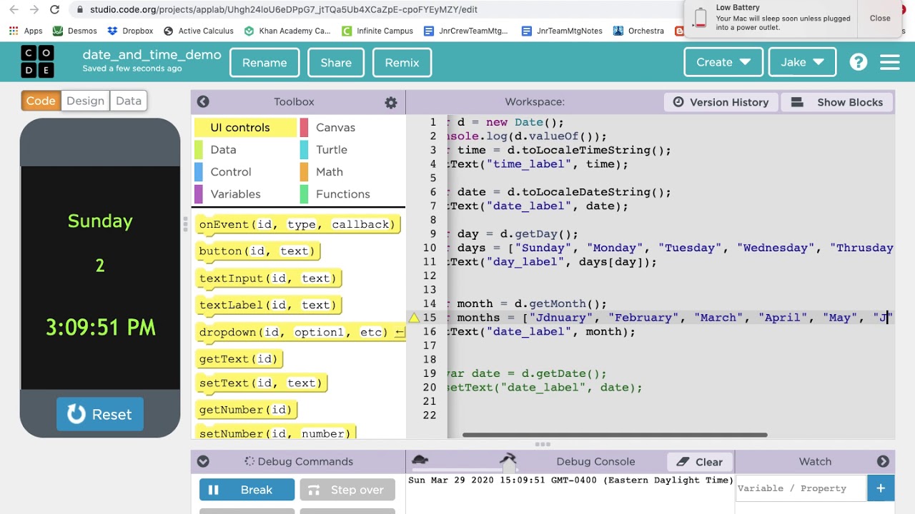 App Lab Formatting the JavaScript Date Object