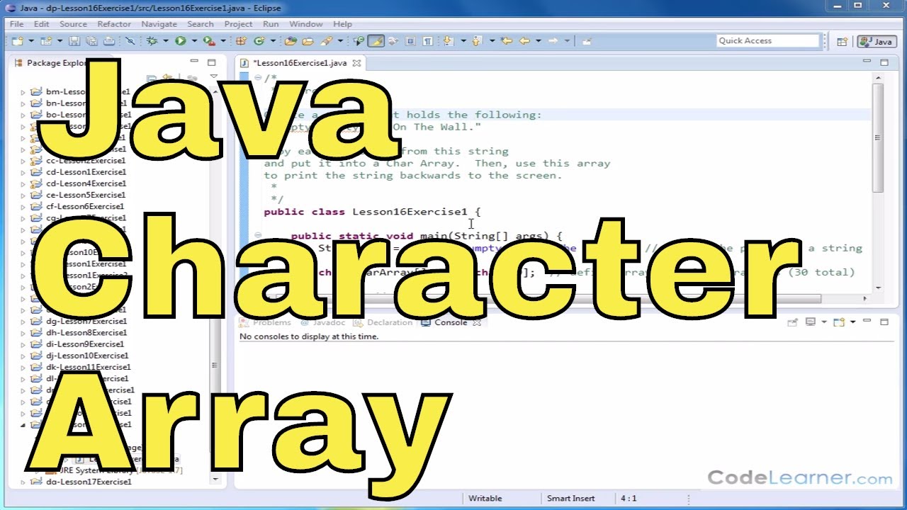 Learn Java - Exercise 16x - Reading Chars into Character Array