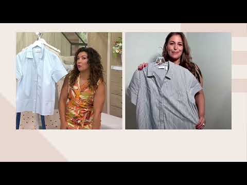 Denim & Co. Poplin Yarn Dye Short Sleeve Striped Shirt on QVC